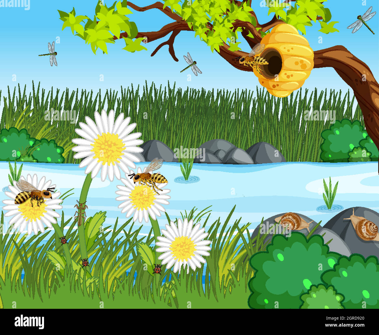 Nature scene with many bees in the forest Stock Vector Image & Art - Alamy