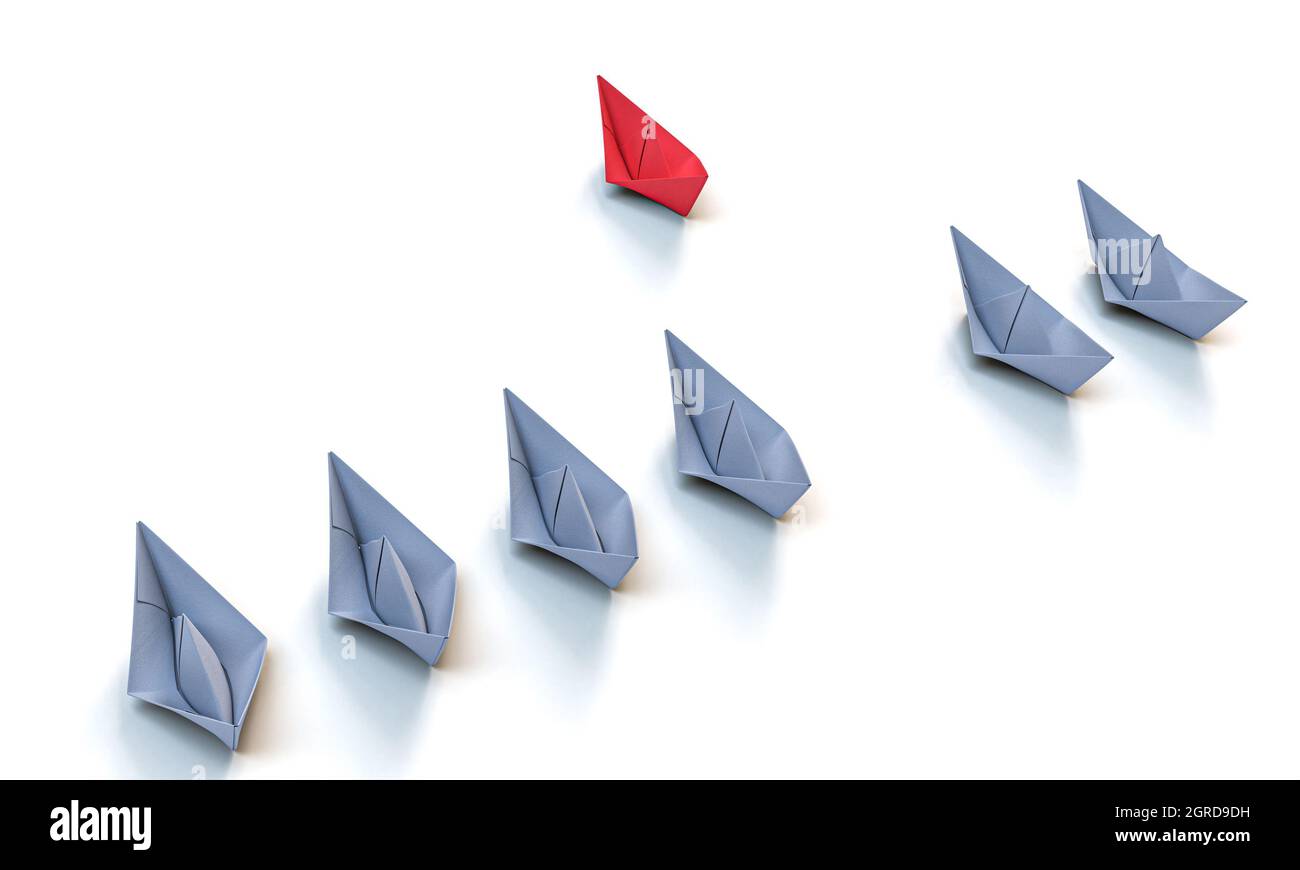 gray and red paper boats. 3d render Stock Photo - Alamy