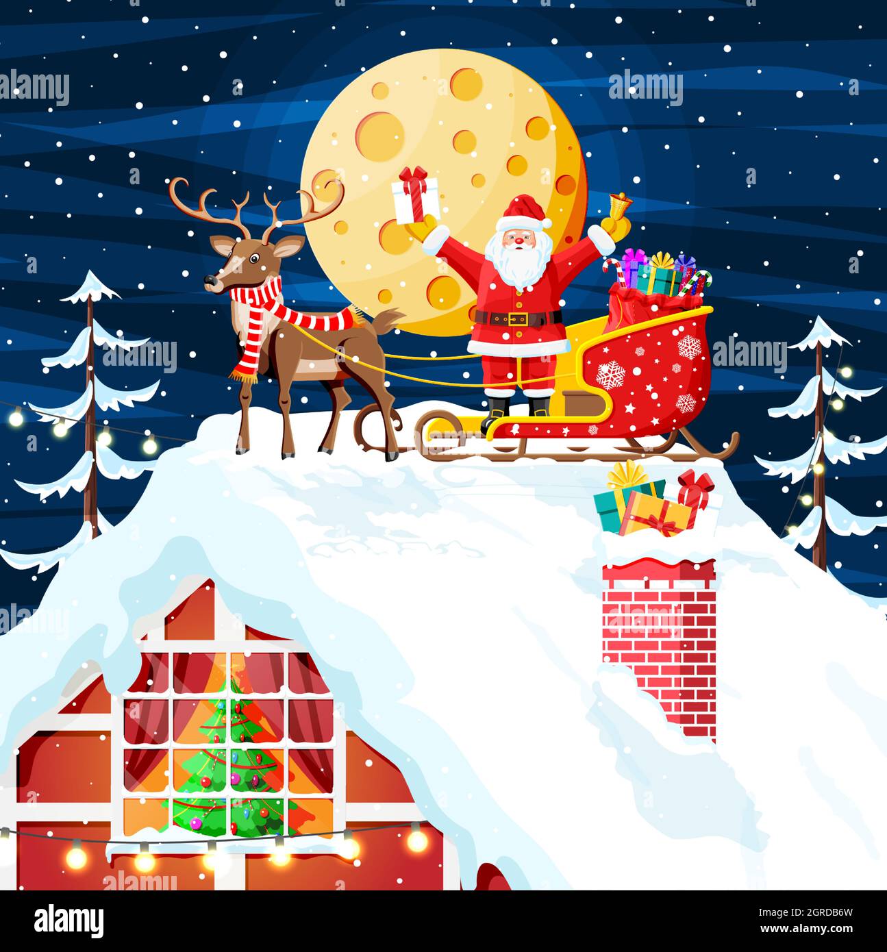 Christmas Santa Claus sleigh with gifts boxes Stock Vector Image & Art ...