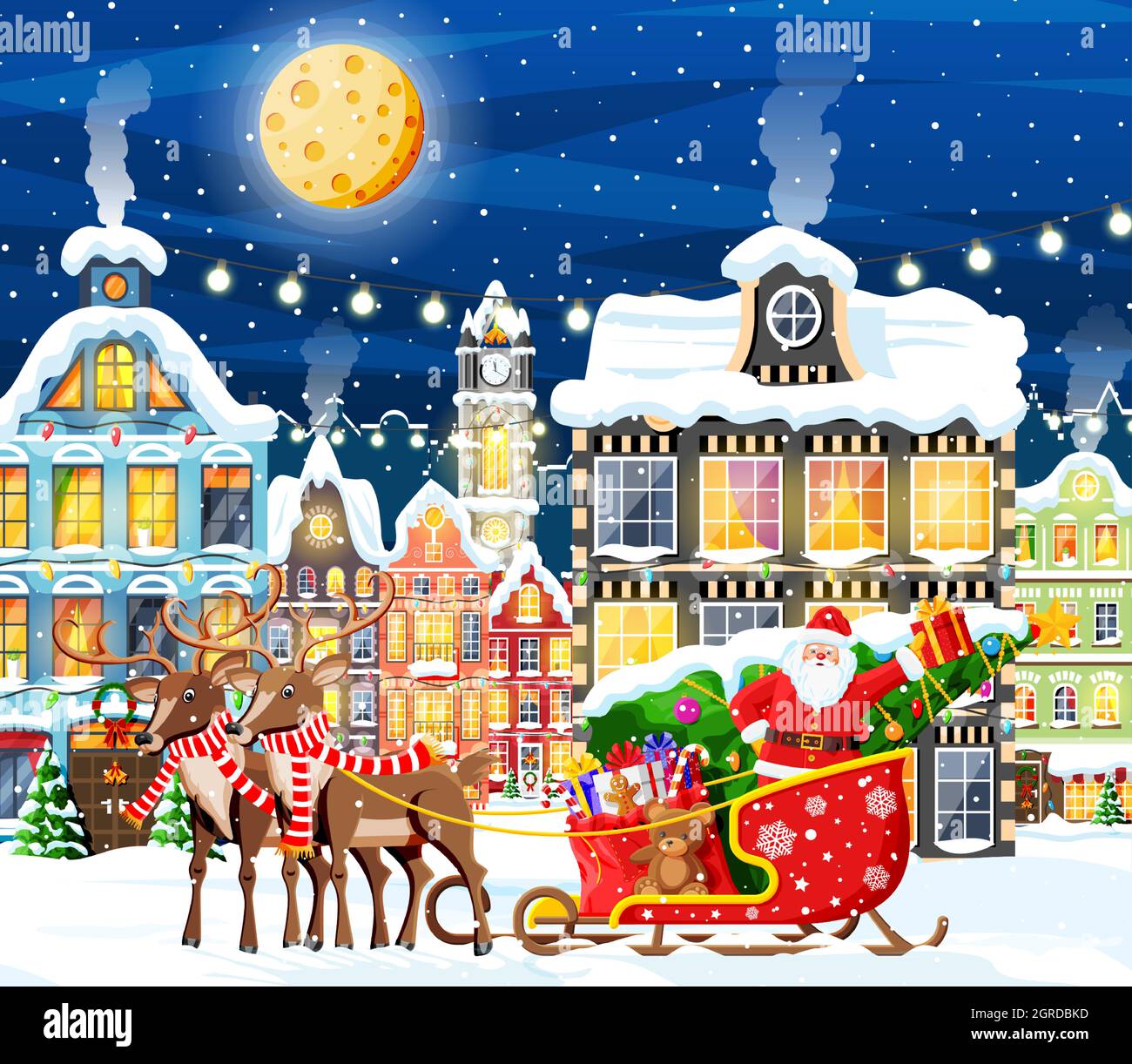 Snow covered town snowfall night Stock Vector Images - Alamy
