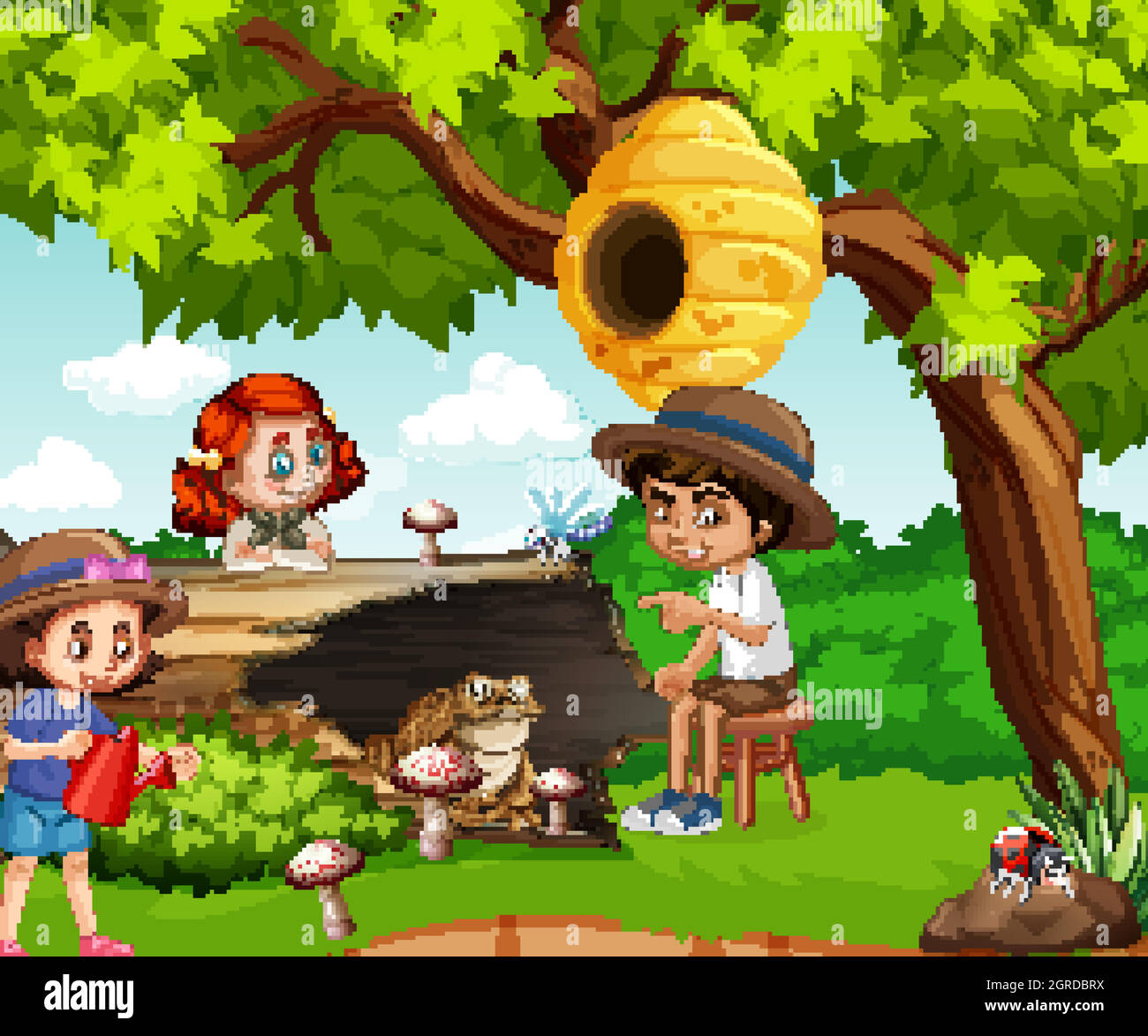 Scene with kids and animals in the park Stock Vector Image & Art - Alamy