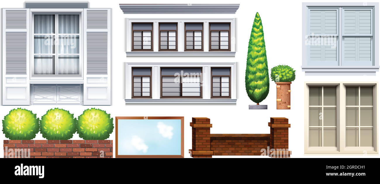 Set of different buildings and fences Stock Vector Image & Art - Alamy