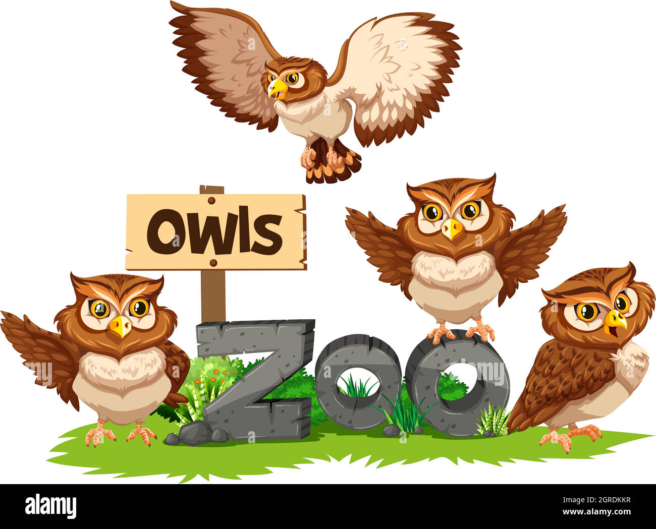 Four owls in the zoo Stock Vector Image & Art - Alamy