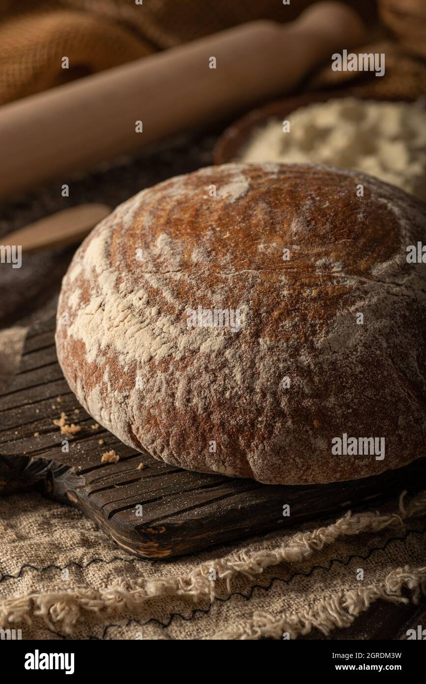 Delicious and beautiful bread from sourdough, all homemade Stock Photo ...