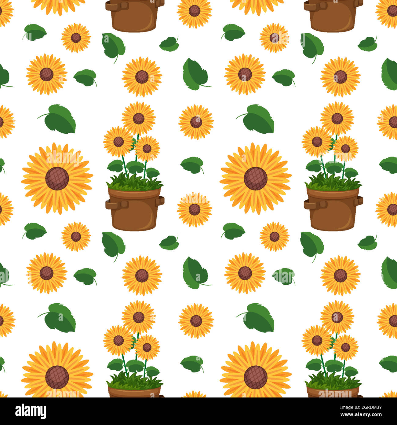 Seamless pattern with cute sunflowers and leaf Stock Vector Image & Art ...