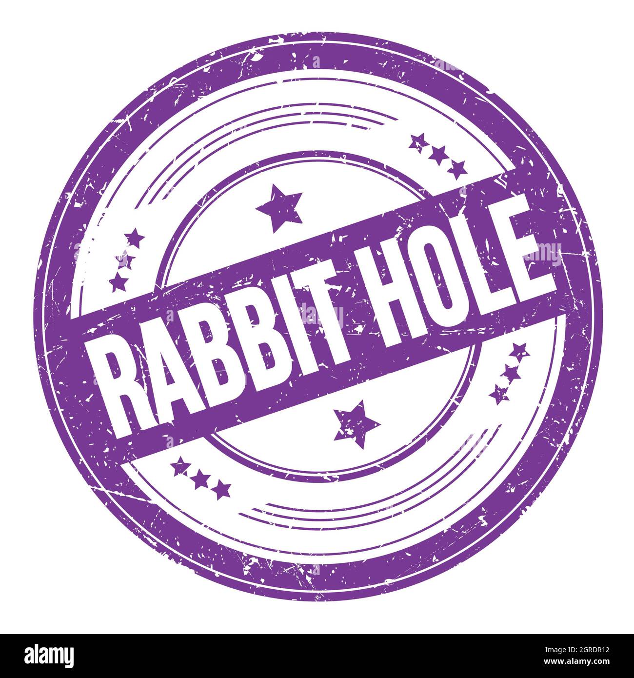 RABBIT HOLE text on violet indigo round grungy texture stamp Stock ...