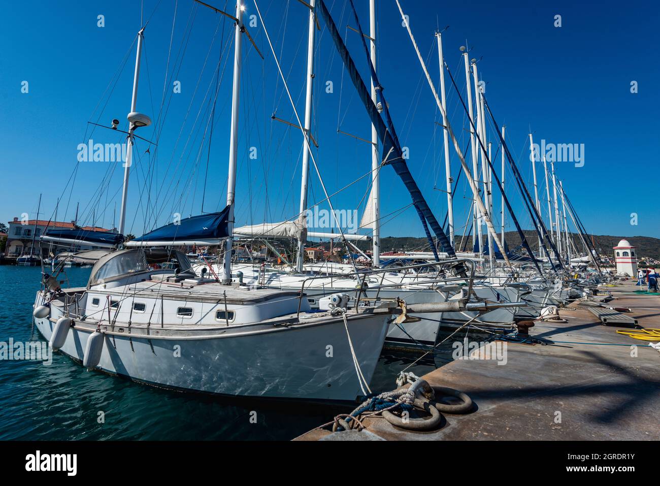 ISKELE, URLA, IZMIR, TURKEY. View on marina from the cafe on the pier ...