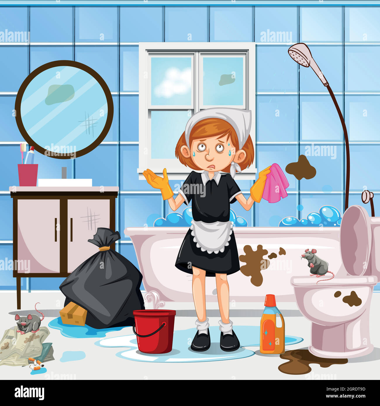 Cleaner cleaning toilet illustration Stock Vector Images - Alamy
