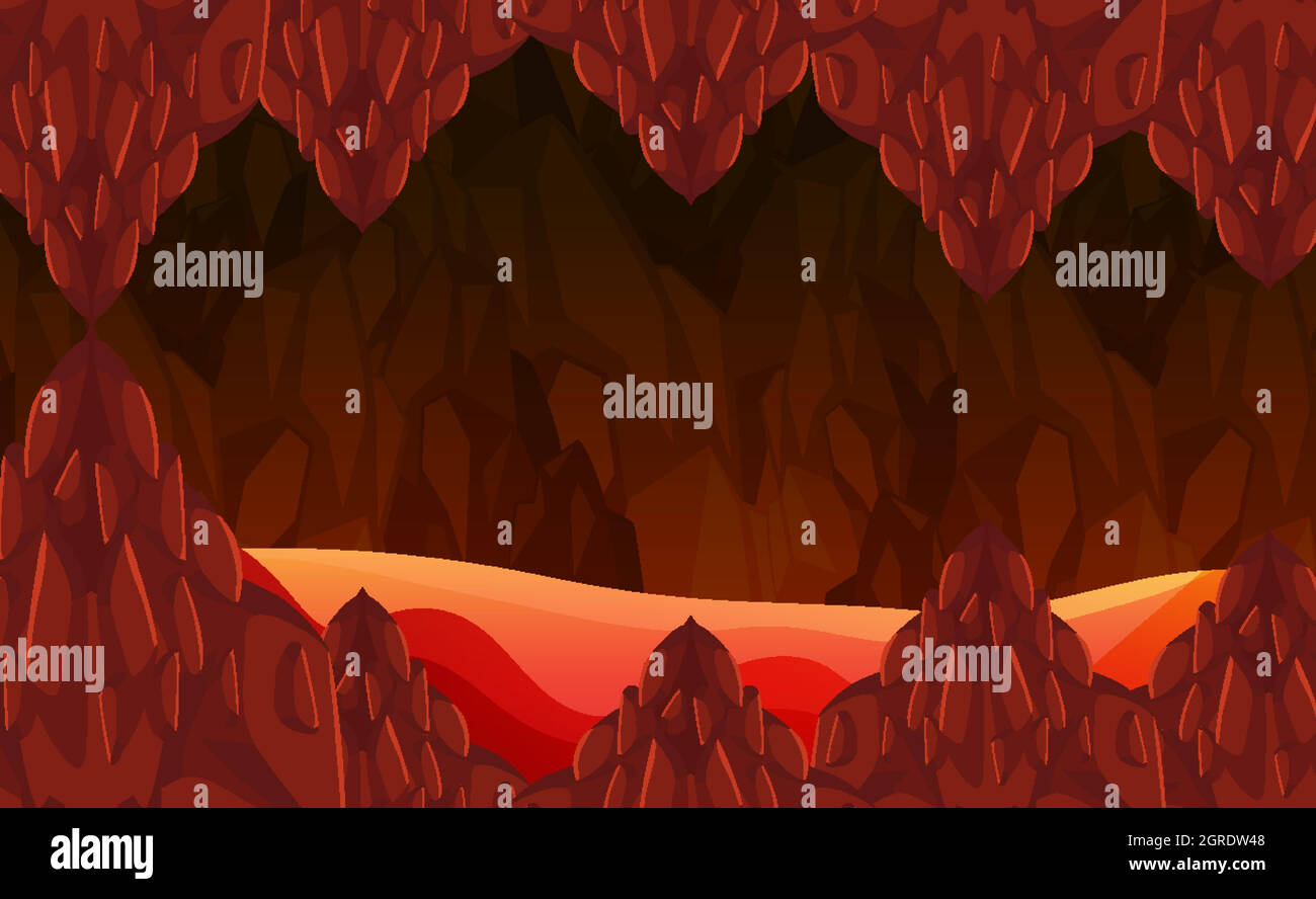 Infernal dark cave with lava scene Stock Vector Image & Art - Alamy