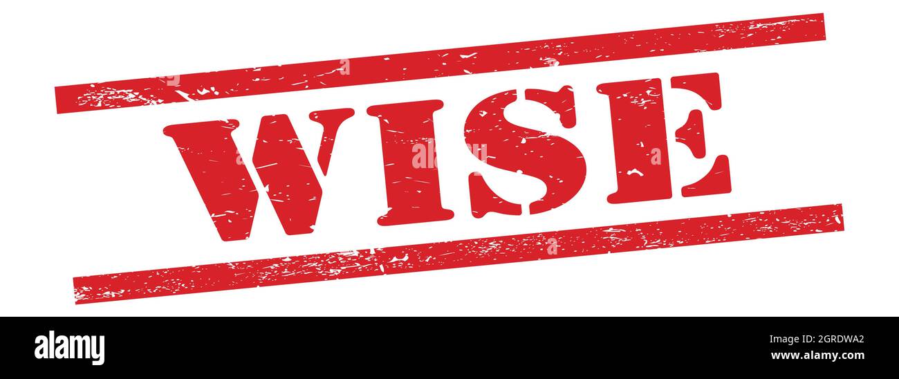 WISE text on red grungy vintage rubber stamp Stock Photo - Alamy