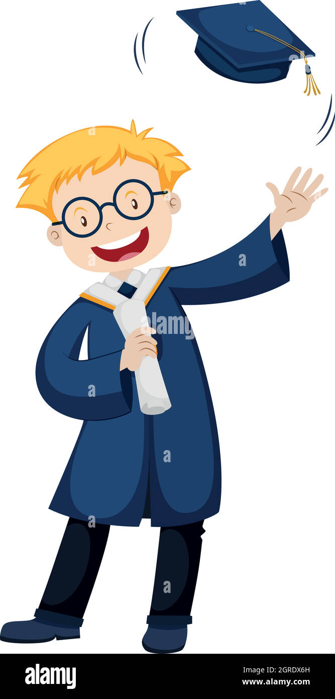 Boy in blue graduation gown Stock Vector Image & Art - Alamy