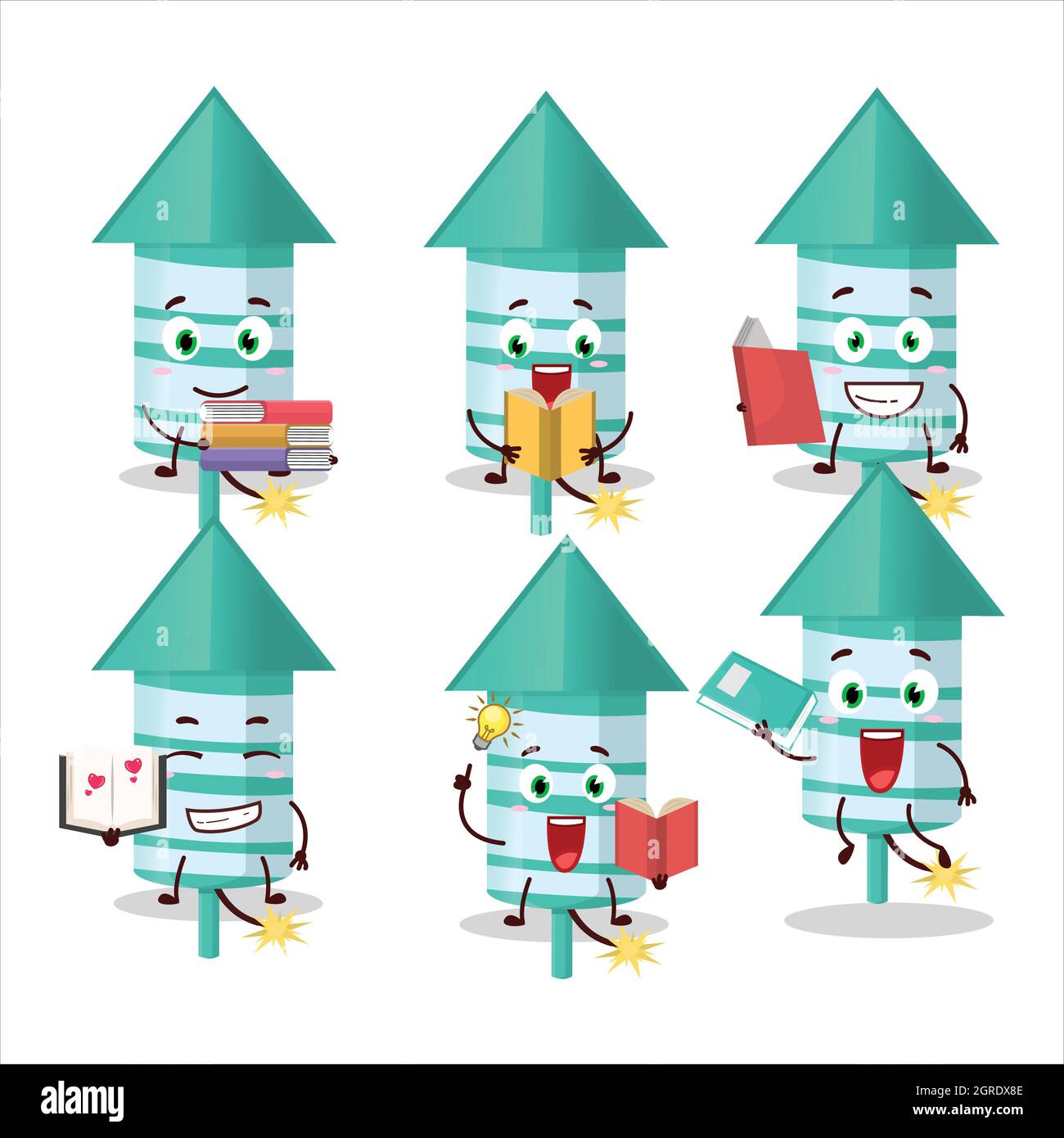 A picture of rocket firework green cartoon character concept reading an ...