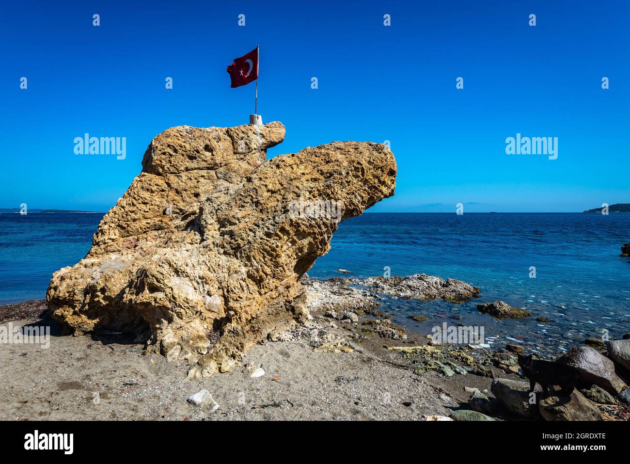 ISKELE, URLA, IZMIR, TURKEY. View on marina from the cafe on the pier ...