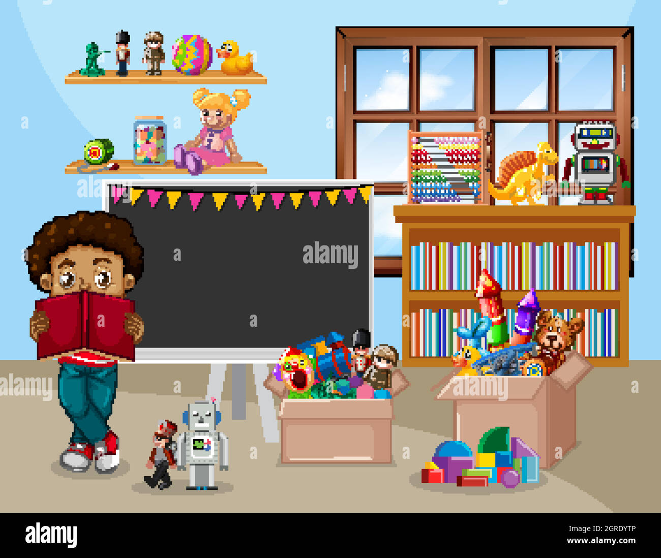 Scene with boy reading book in the classroom Stock Vector Image & Art ...