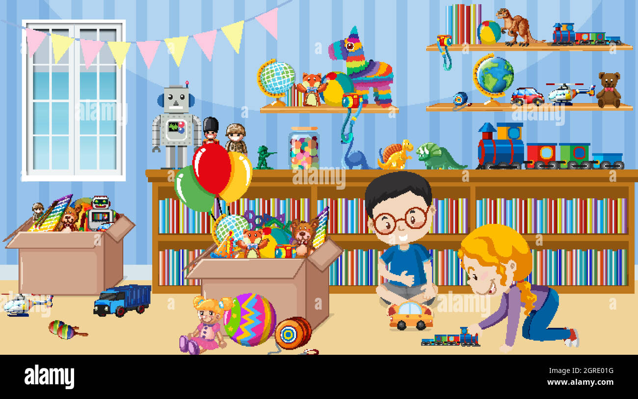 Scene with two kids playing toys in the room Stock Vector Image & Art ...