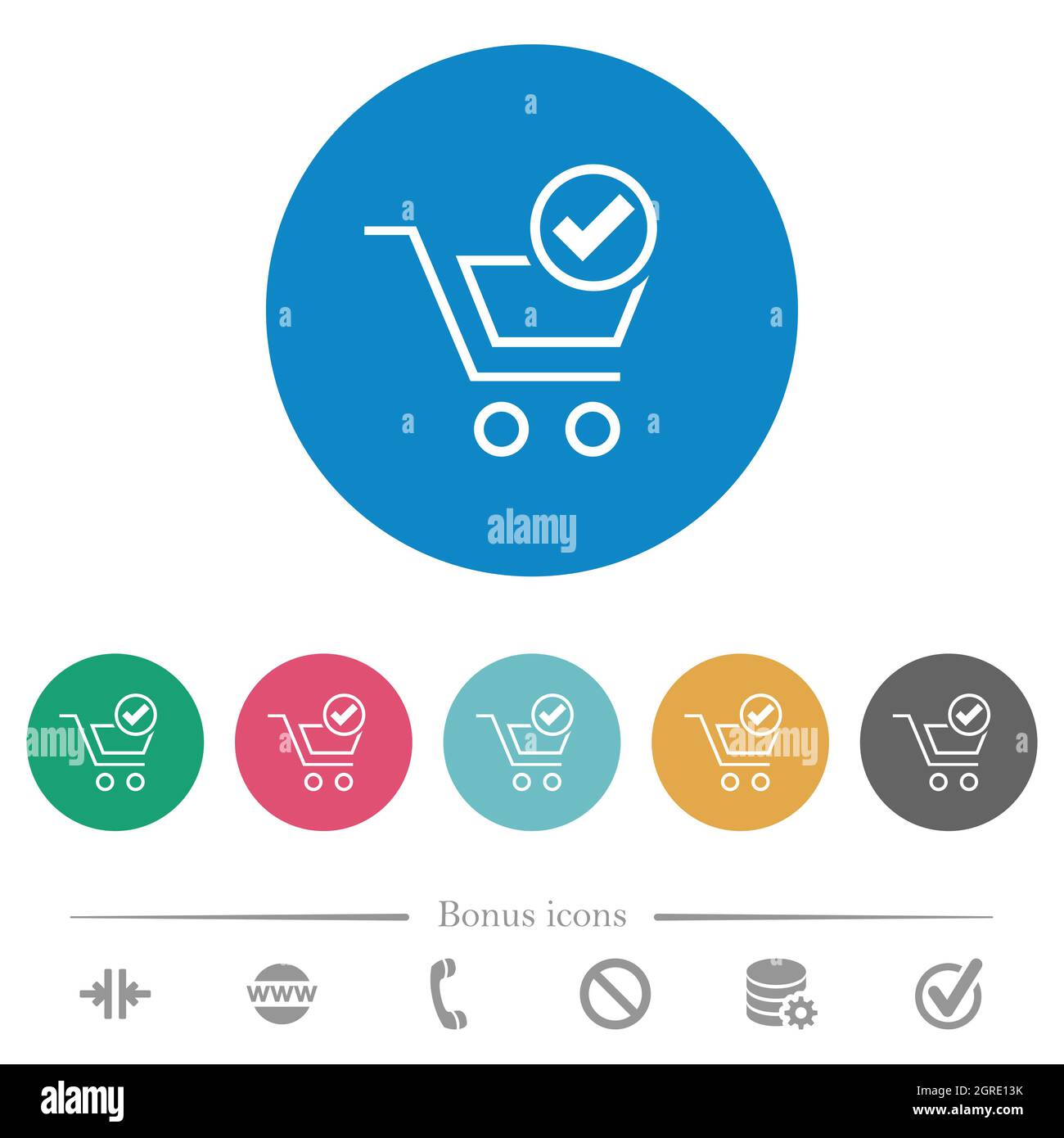 Cart checkout outline flat white icons on round color backgrounds. 6 ...