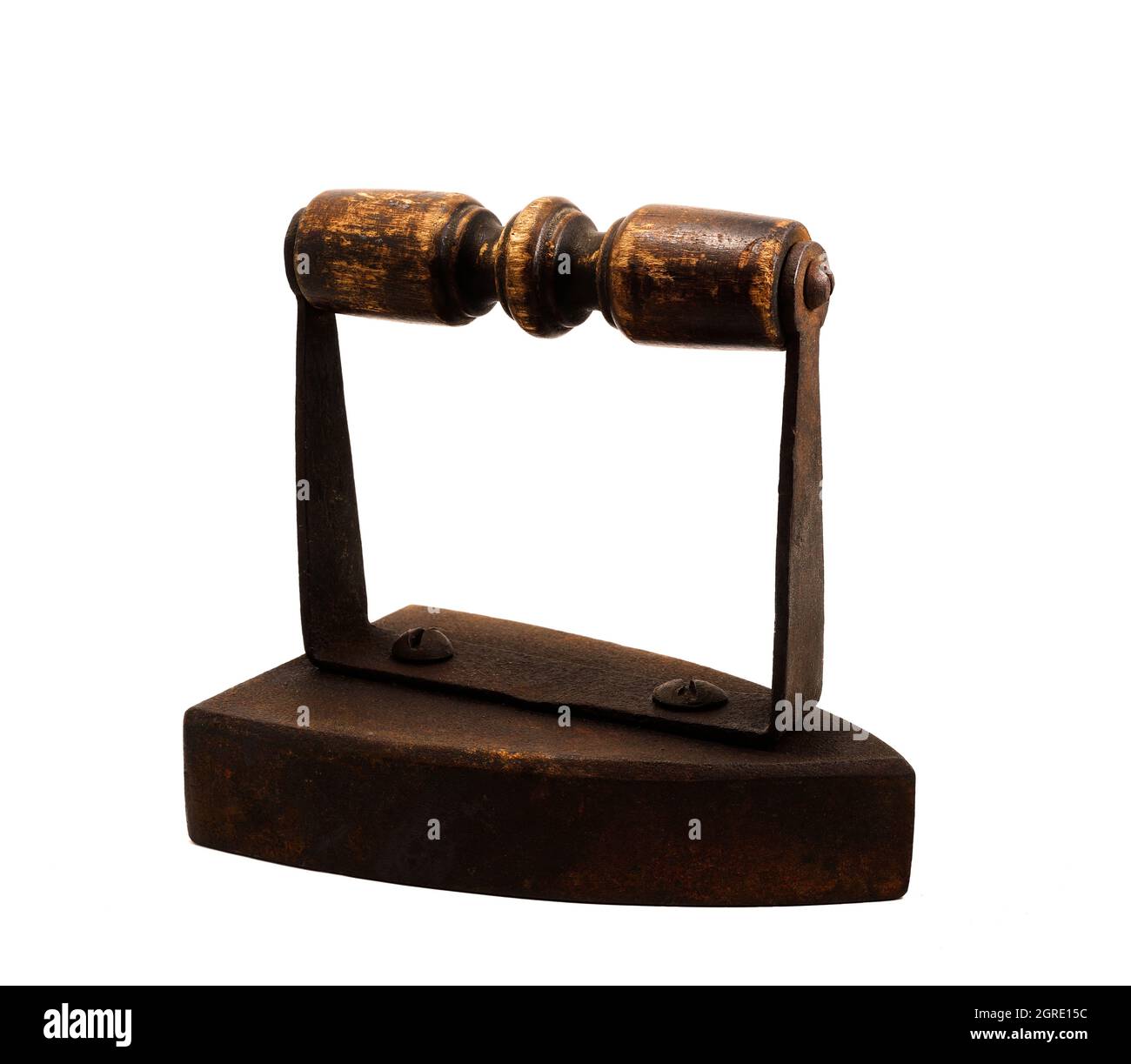 vintage iron with wooden handle on white background Stock Photo - Alamy