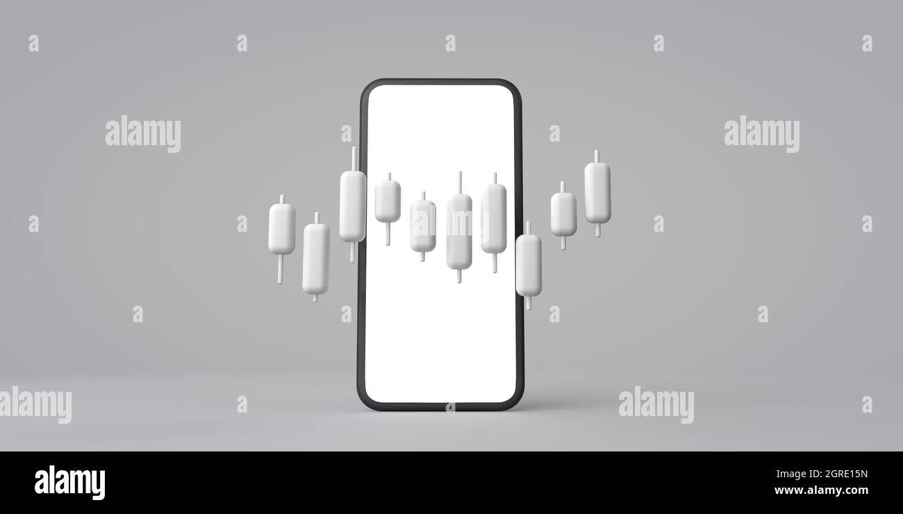 Stock market trading forex graph with a blank screen smart phone device ...