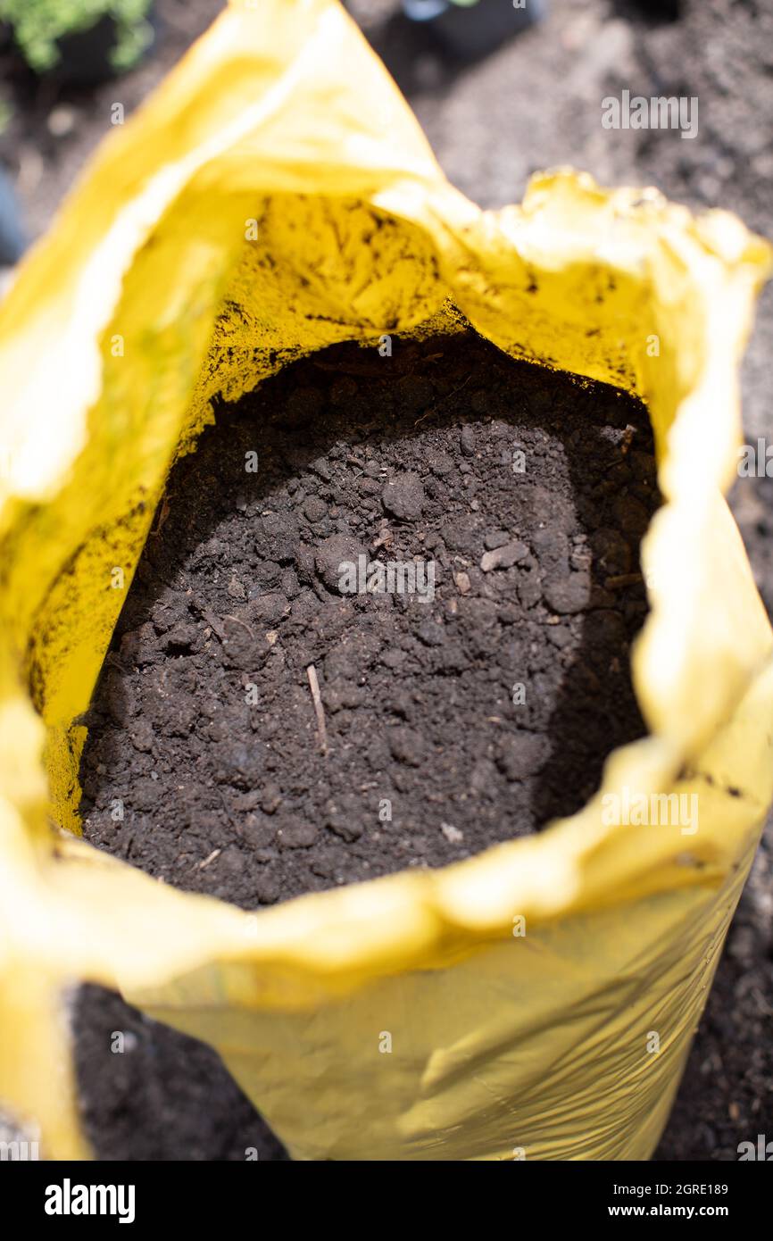 Soil Fertilizer In Yellow Plastic Bag Stock Photo - Alamy