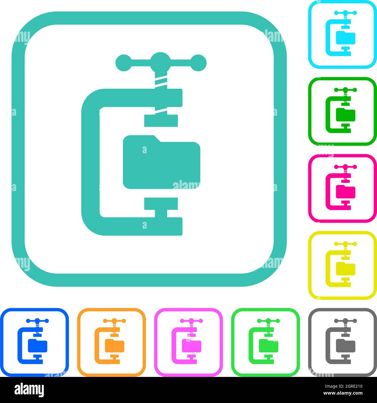 Folder compression solid vivid colored flat icons in curved borders on ...