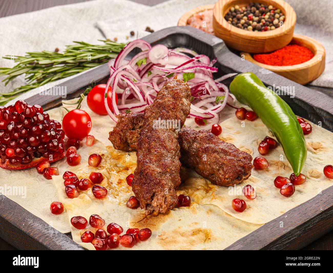 Beef kebab with minced meat and spices Stock Photo - Alamy