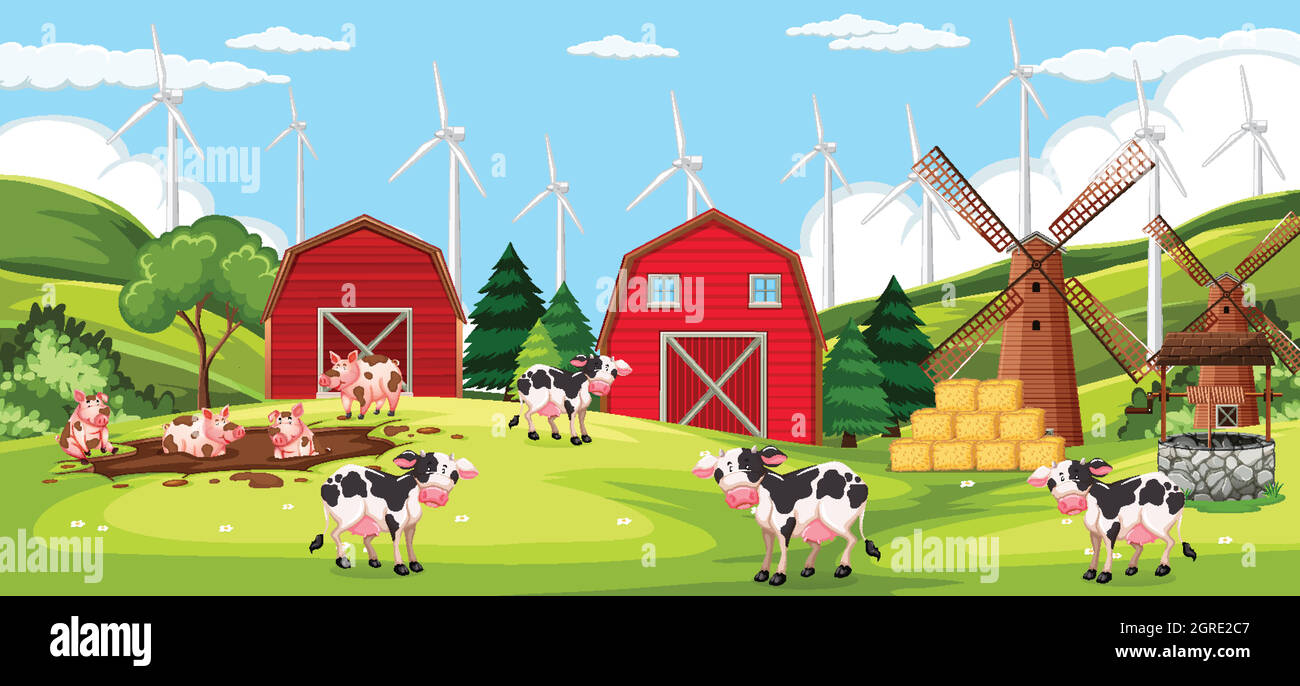Animal farm on farm background scene Stock Vector Image & Art - Alamy