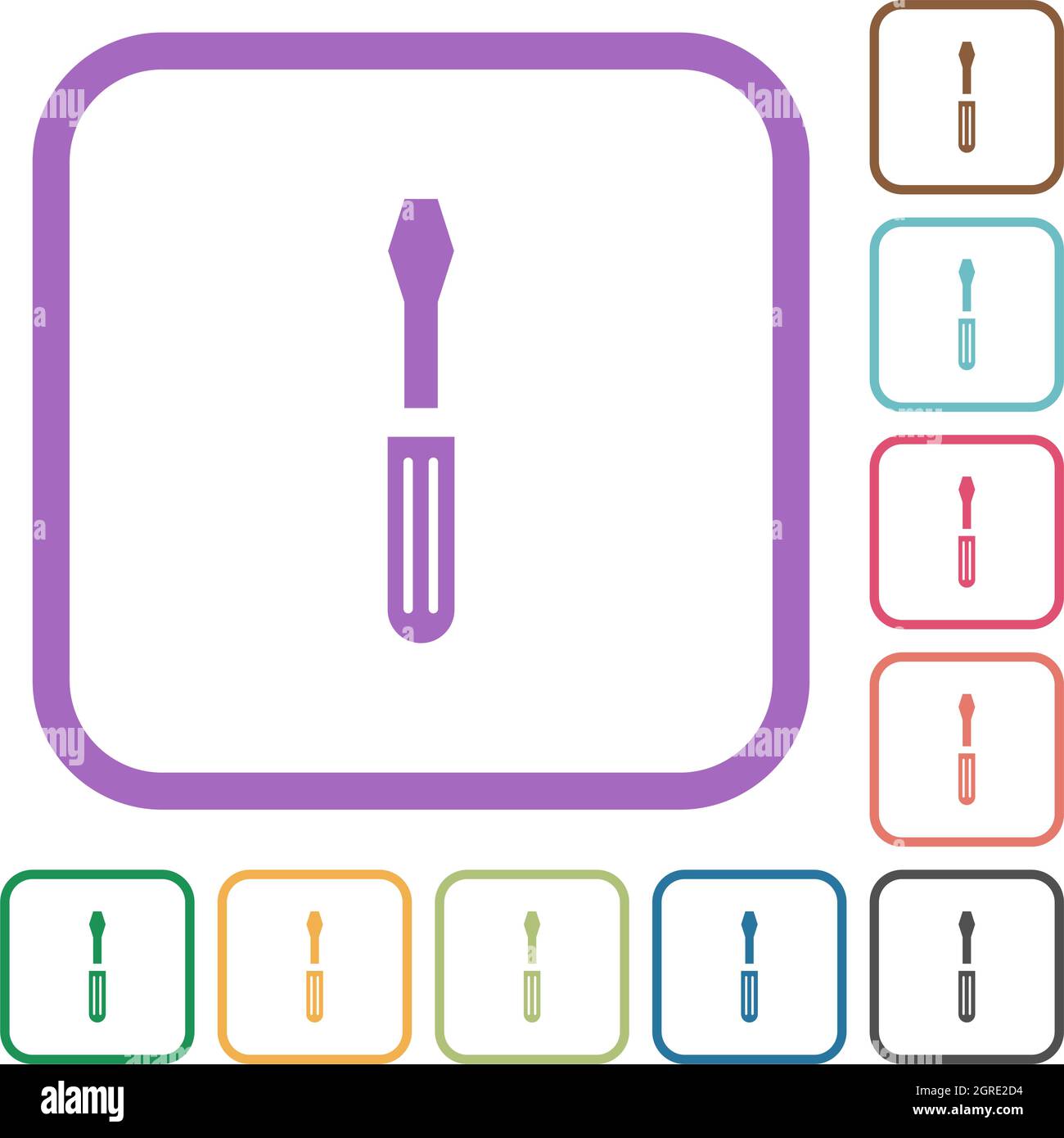 Single screwdriver simple icons in color rounded square frames on white ...