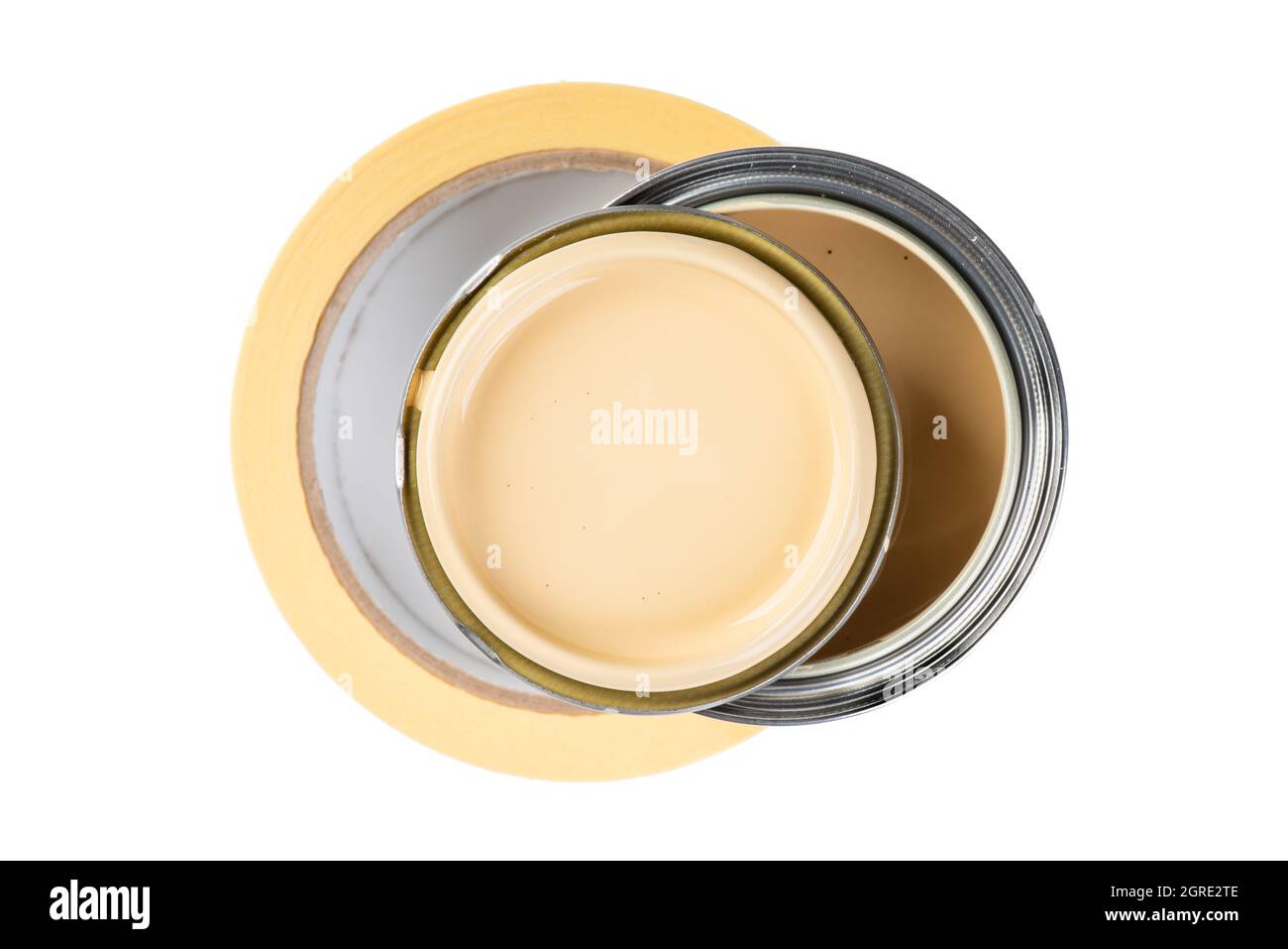 Paint can and painters tape top view Stock Photo - Alamy
