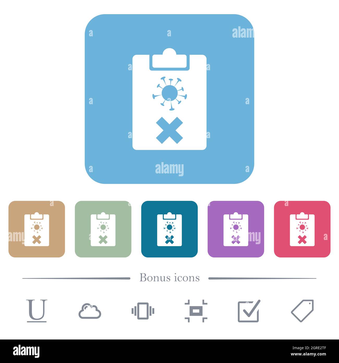 Covid test failed white flat icons on color rounded square backgrounds ...
