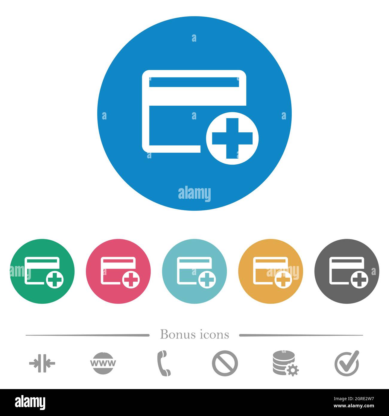 Add new credit card flat white icons on round color backgrounds. 6 ...