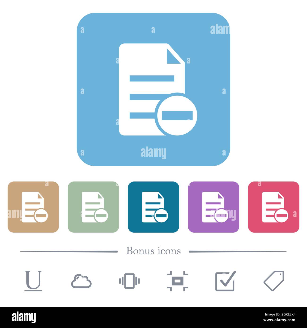 Remove document white flat icons on color rounded square backgrounds. 6 bonus icons included ...