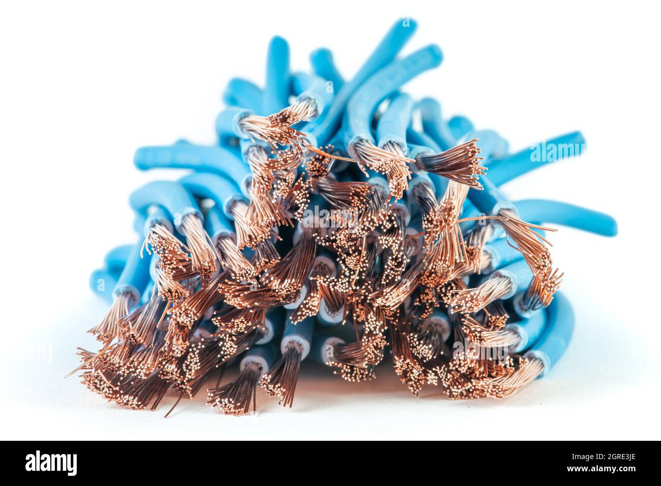 Copper electrical cable wire scrap close-up on white background Stock ...