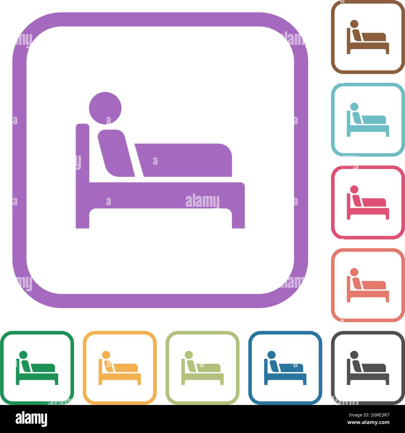 Inpatient simple icons in color rounded square frames on white ...