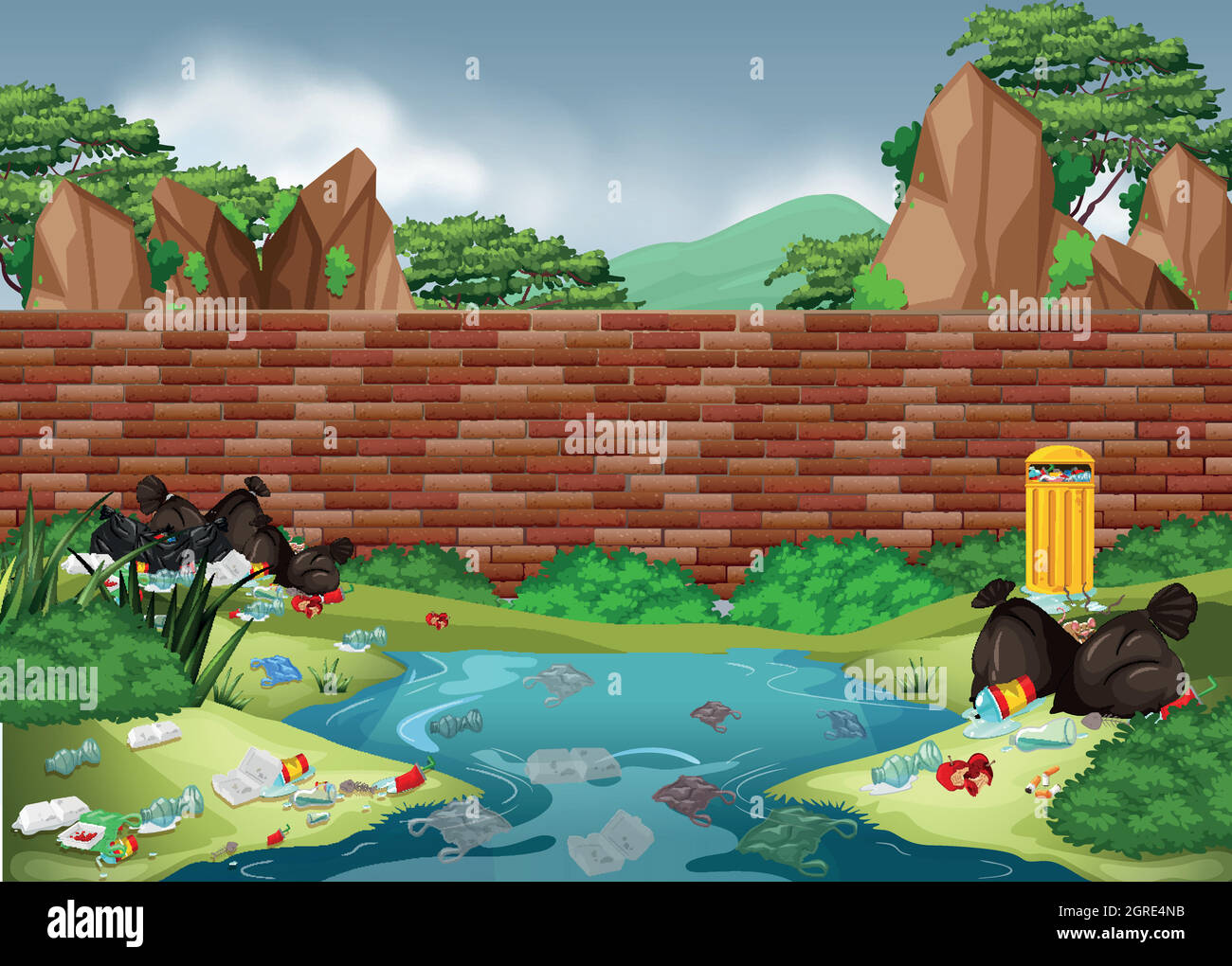 Rubbish trash in river Stock Vector Images - Alamy