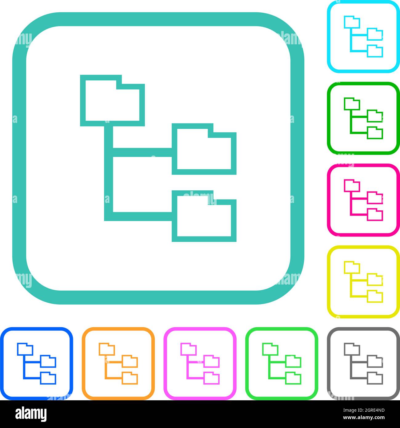 Folder structure outline vivid colored flat icons in curved borders on ...