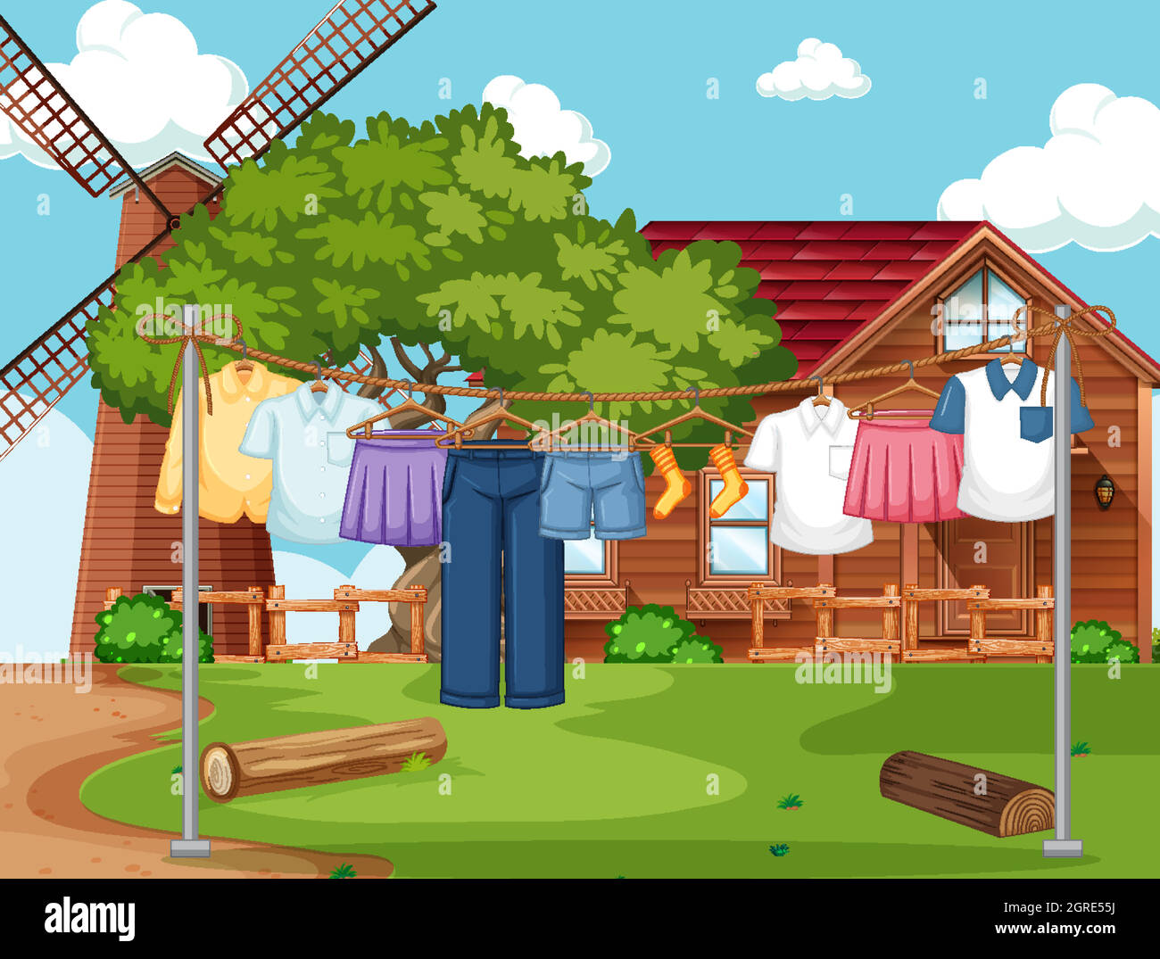Clothes drying and hanging outdoor background Stock Vector Image & Art ...