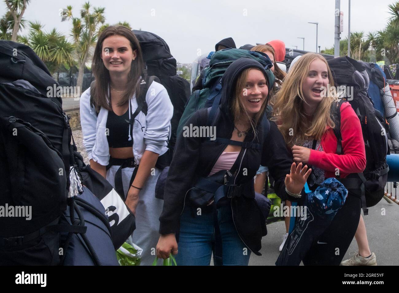 Excited young girls arriving at Newquay Train Station for the ...