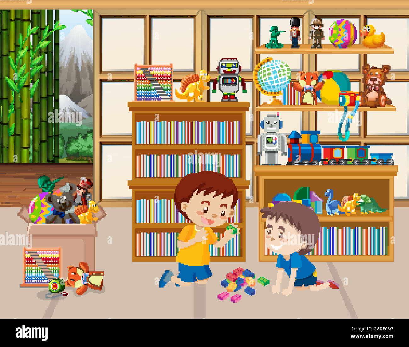 Cartoon illustration two boys playing hi-res stock photography and ...