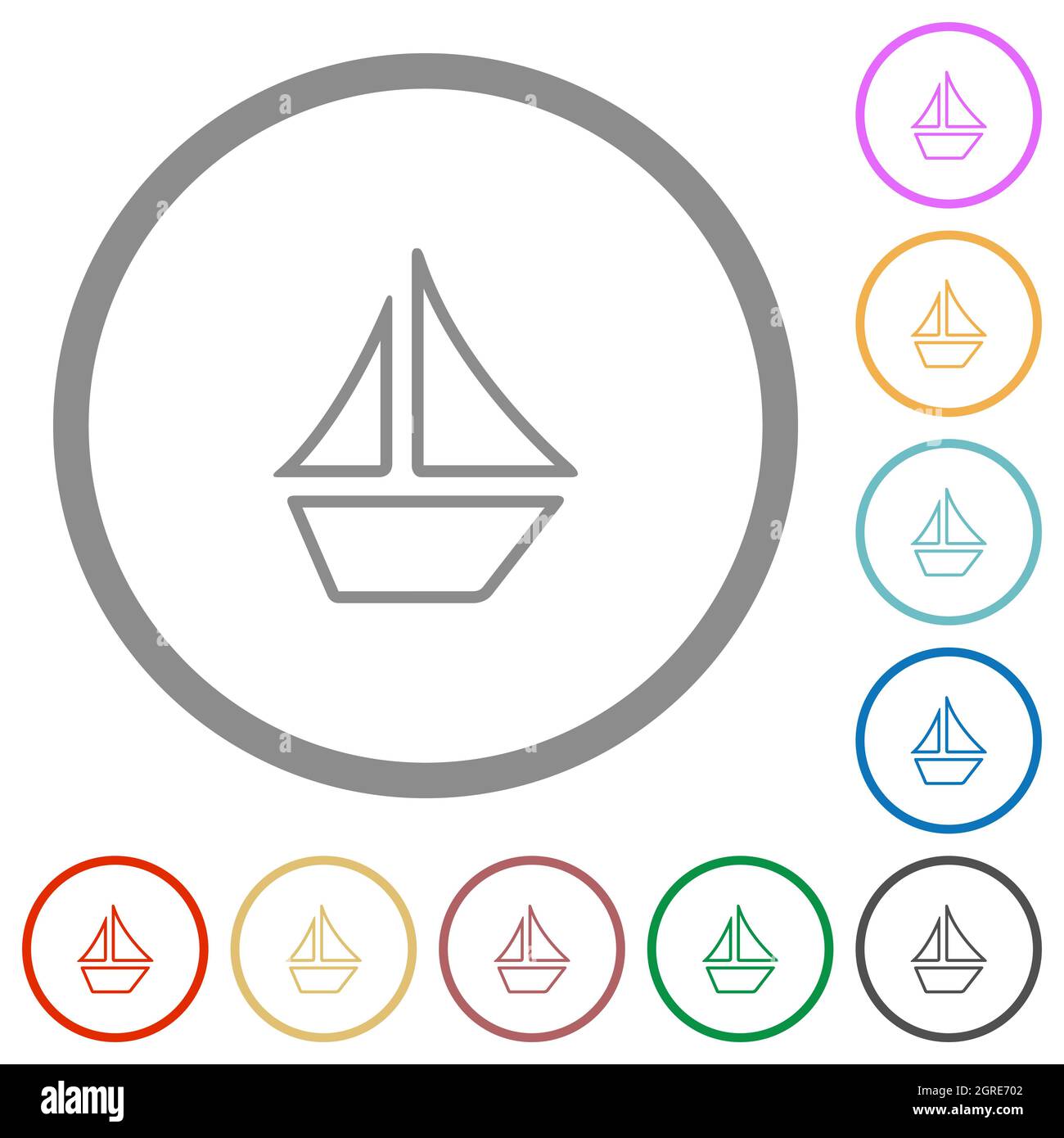 Sailboat outline flat color icons in round outlines on white background ...