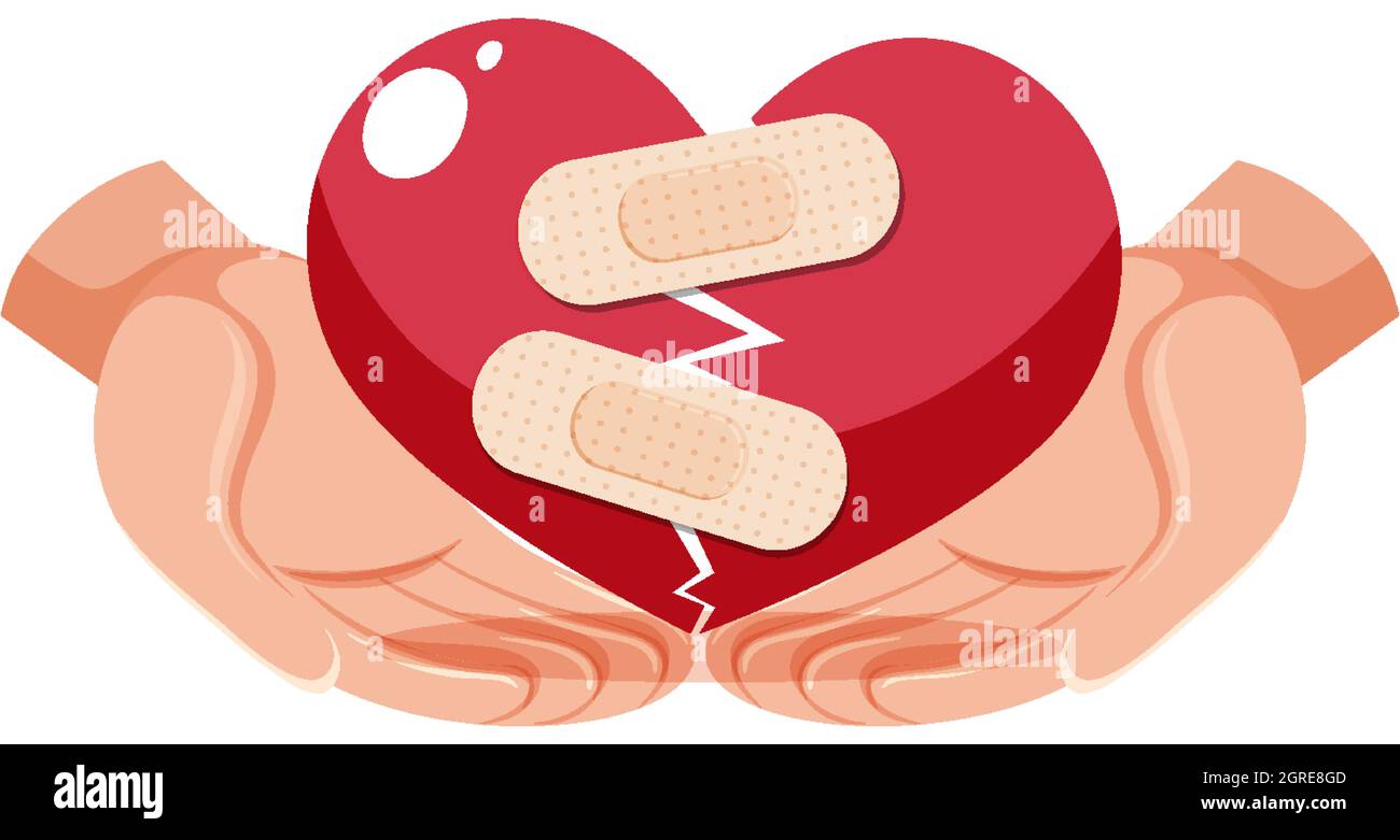 Hands holding broken heart illustration Stock Vector Image & Art - Alamy
