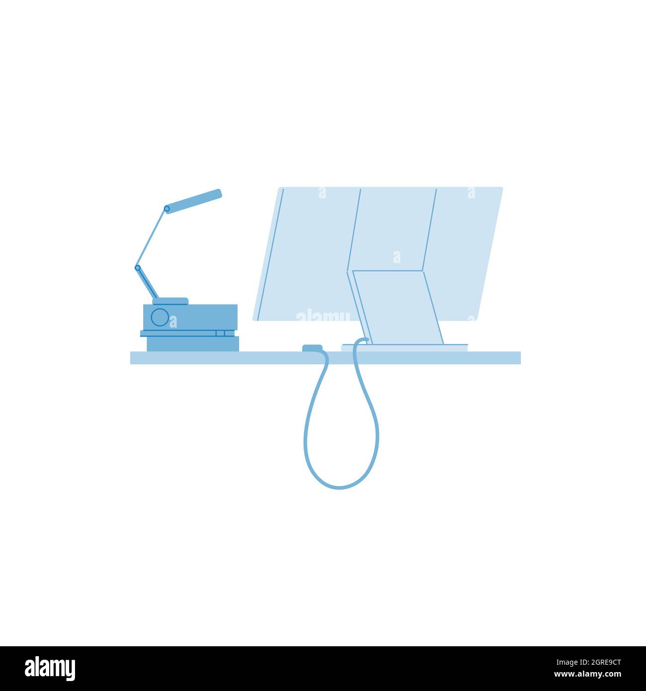 Flat cartoon all-in-one desktop PC on work desk,electronic office ...