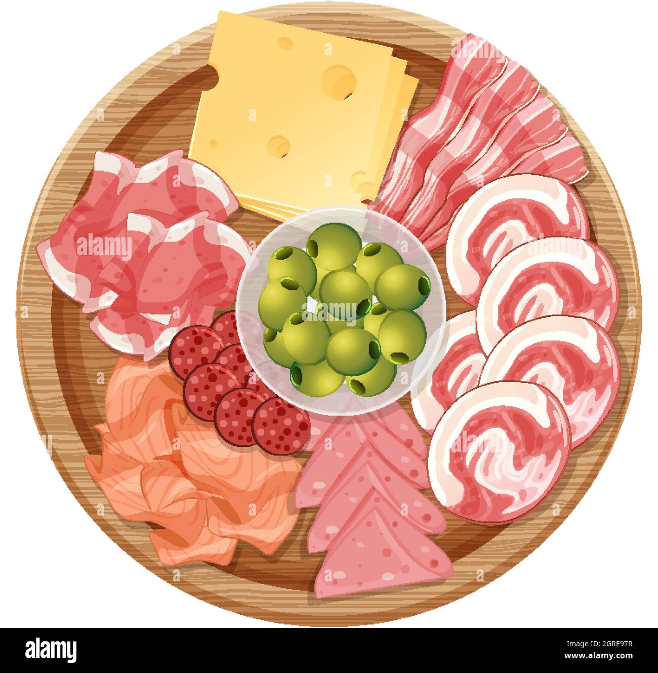 Platter of various cold meats and cheese isolated on white background ...