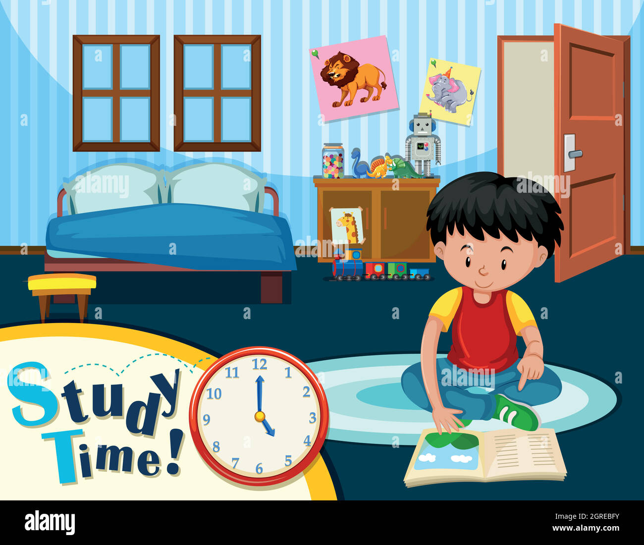 A boy studying in bedroom Stock Vector Image & Art - Alamy