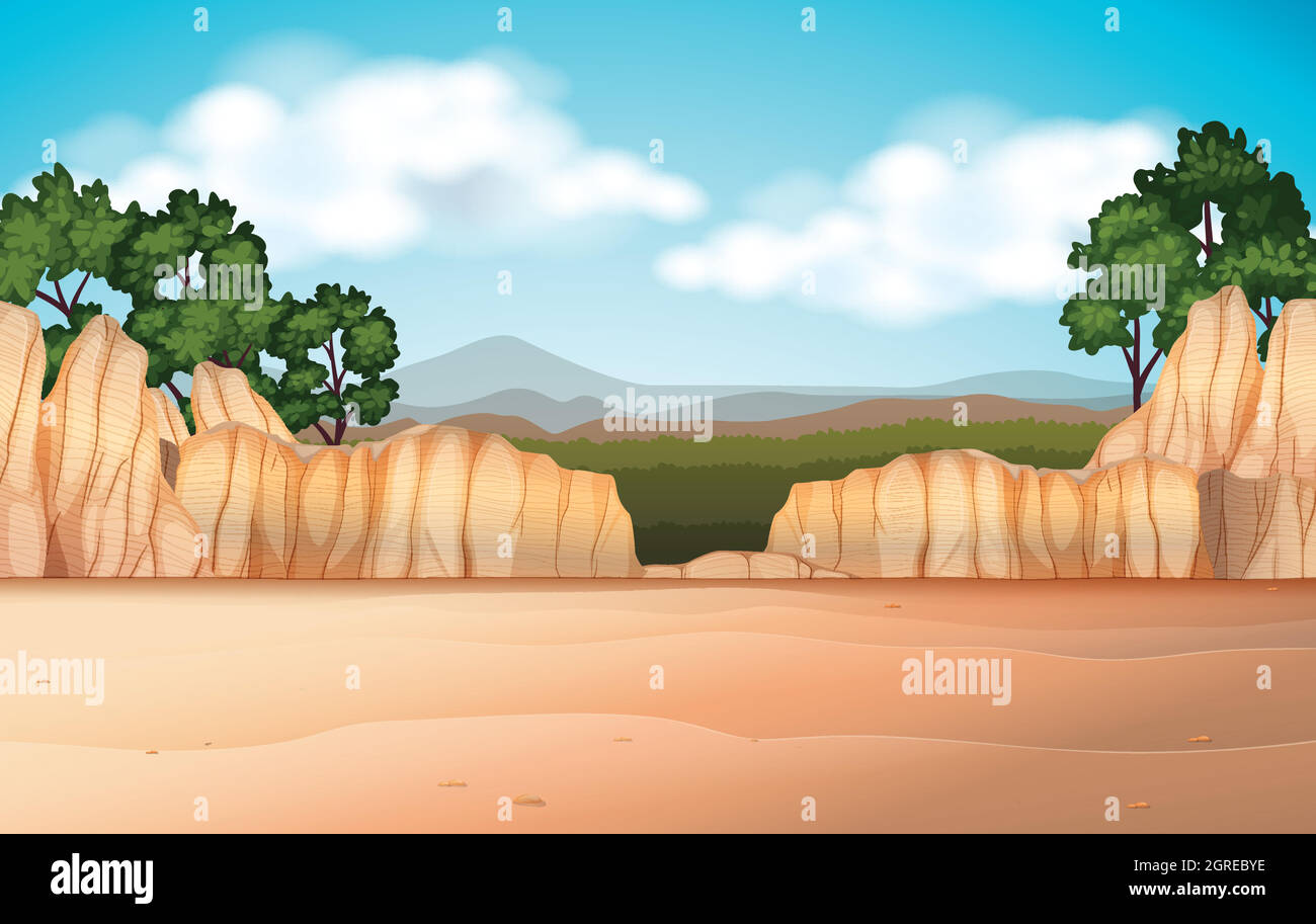 Nature scene with desert field and canyons Stock Vector Image & Art - Alamy