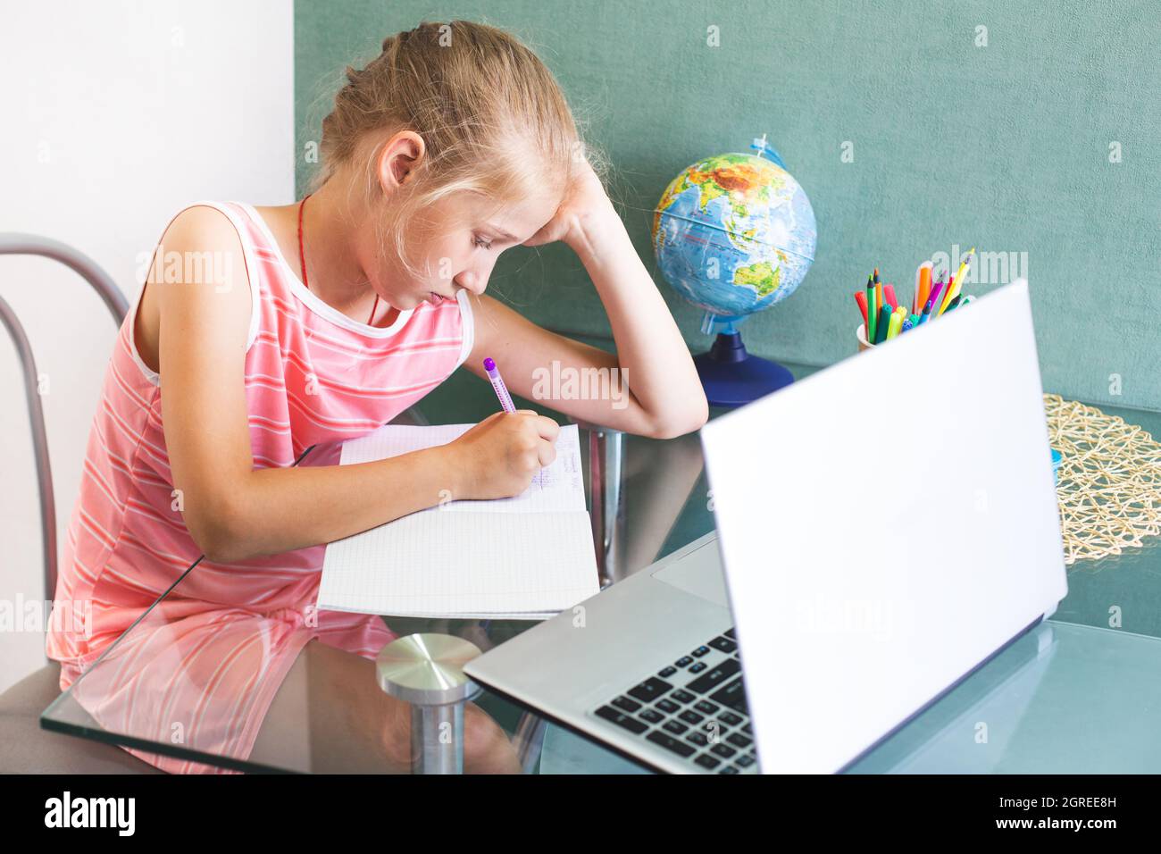 Girl working computer math hi-res stock photography and images - Alamy