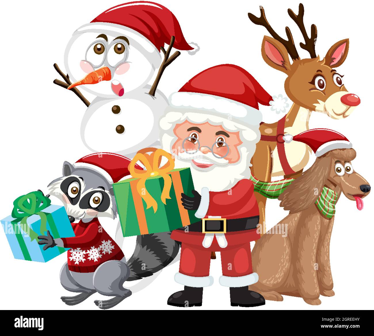 Santa Claus with Christmas cartoon characters illustration Stock Vector ...