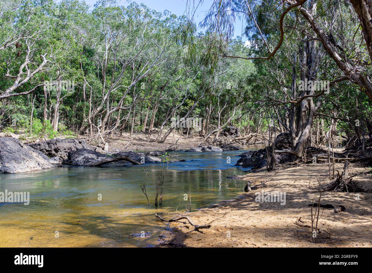 Wenlock River at Moreton Telegraph Station in dry season, Cape York ...