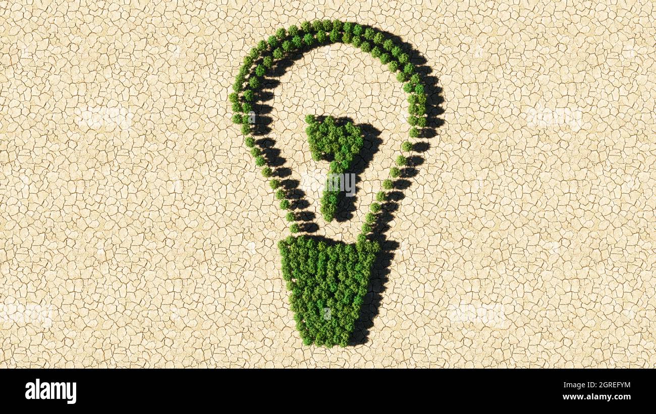 Concept or conceptual group of green forest tree on dry ground ...