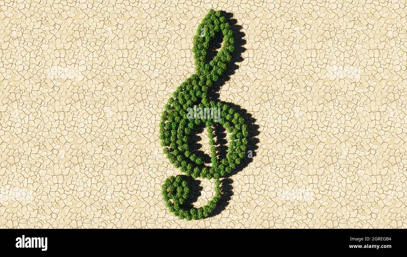 Concept or conceptual group of green forest tree on dry ground ...