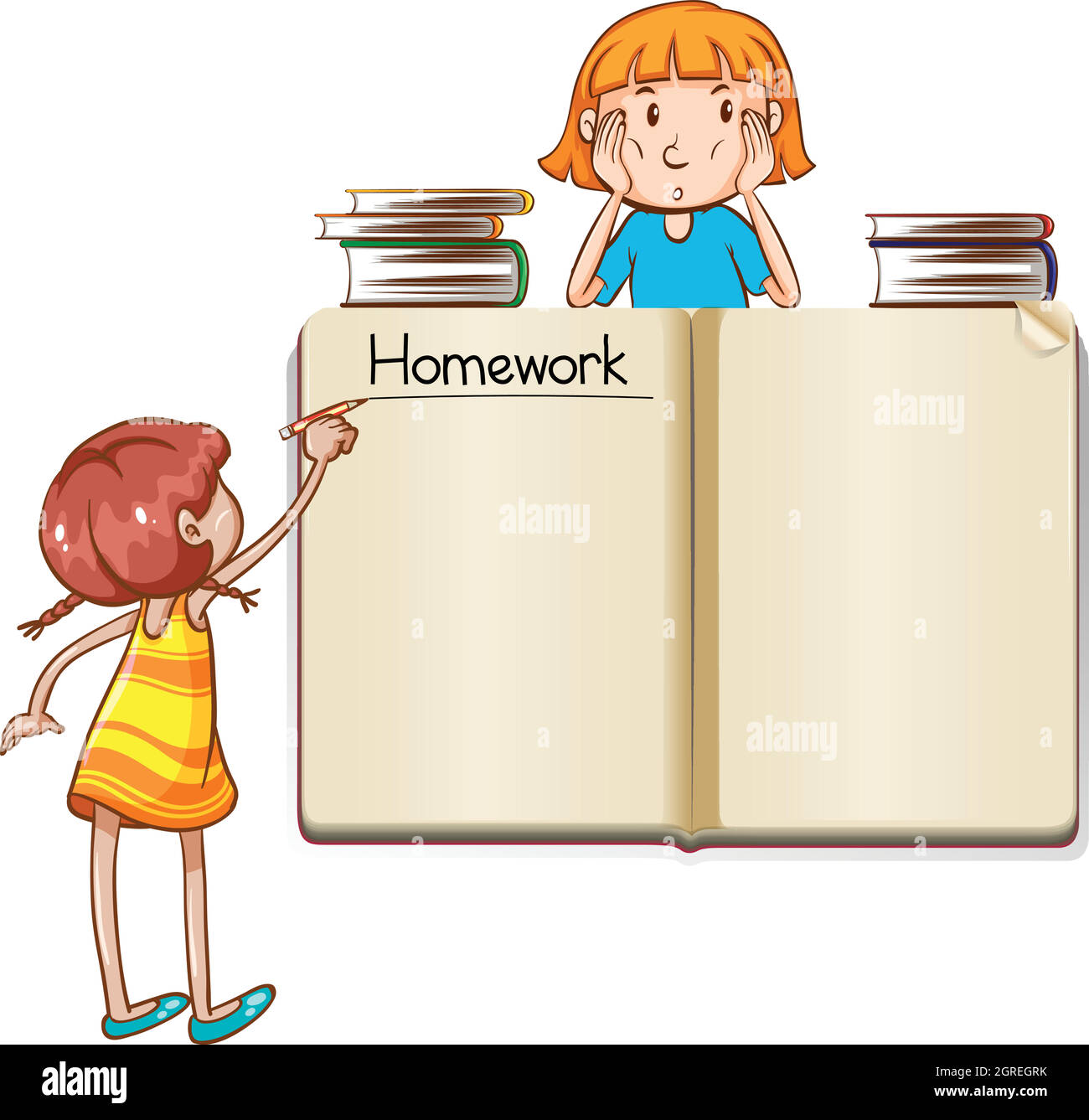 Paper template with girl writing word homework Stock Vector Image & Art ...